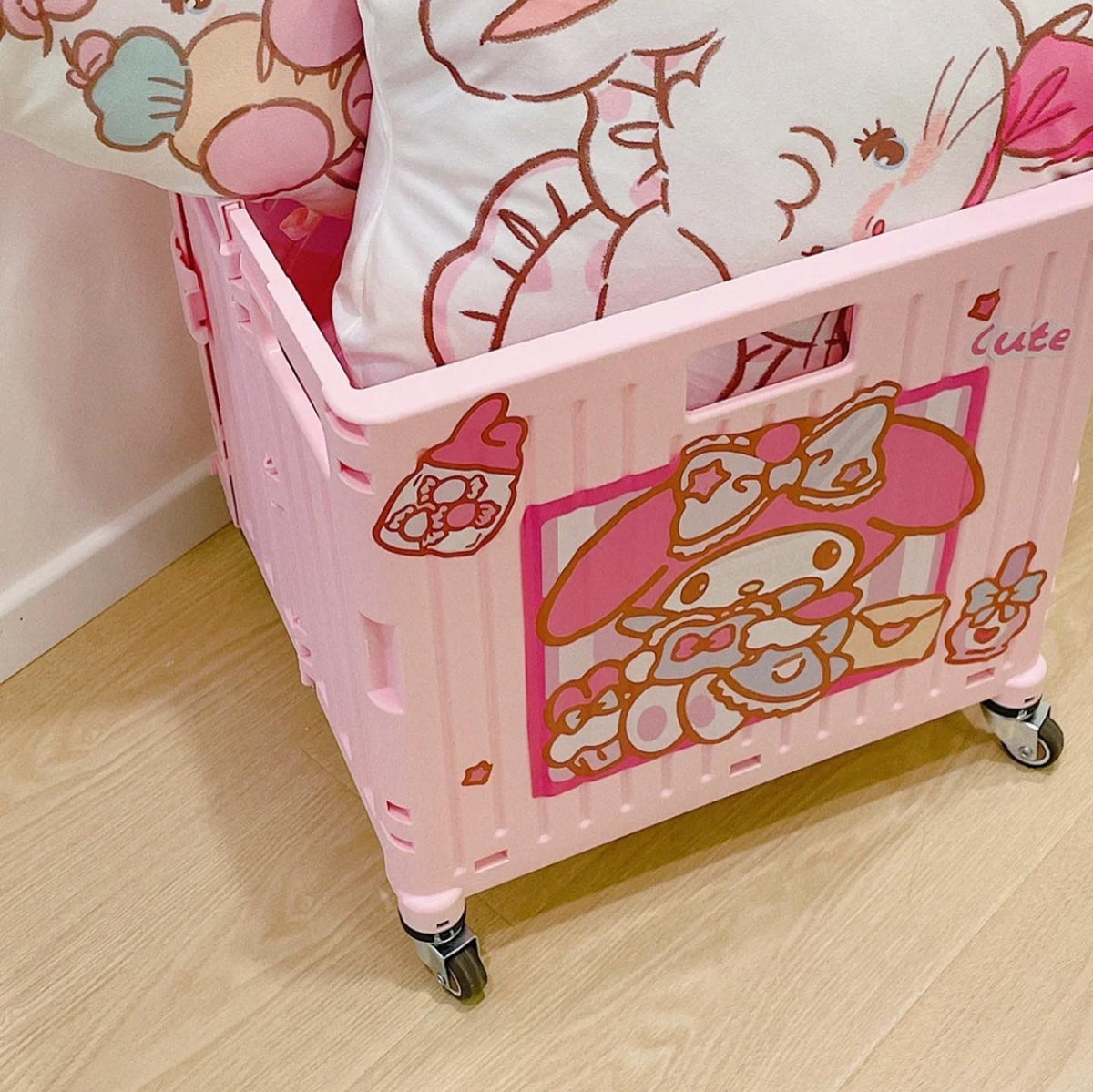 Pink folded trolley hand cart push cart dolly with my melody sticker s ...